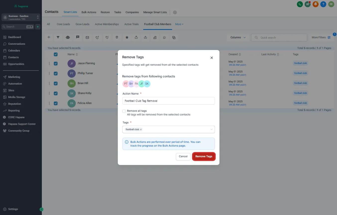 Remove tags from multiple contacts at once